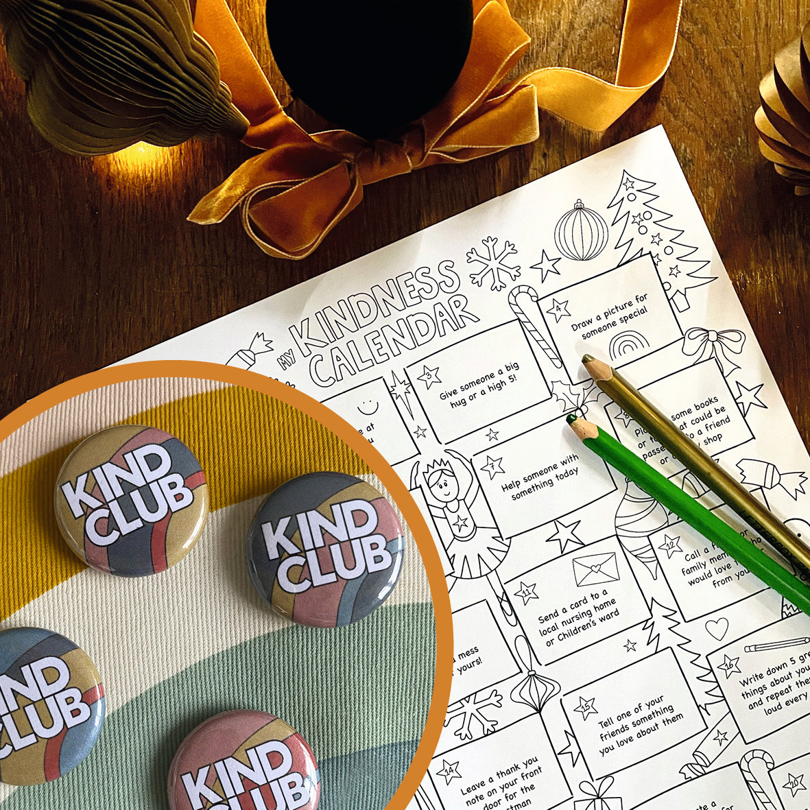 Kindness Colouring Advent Calendar & Kind Club badge – Fearless Flamingo