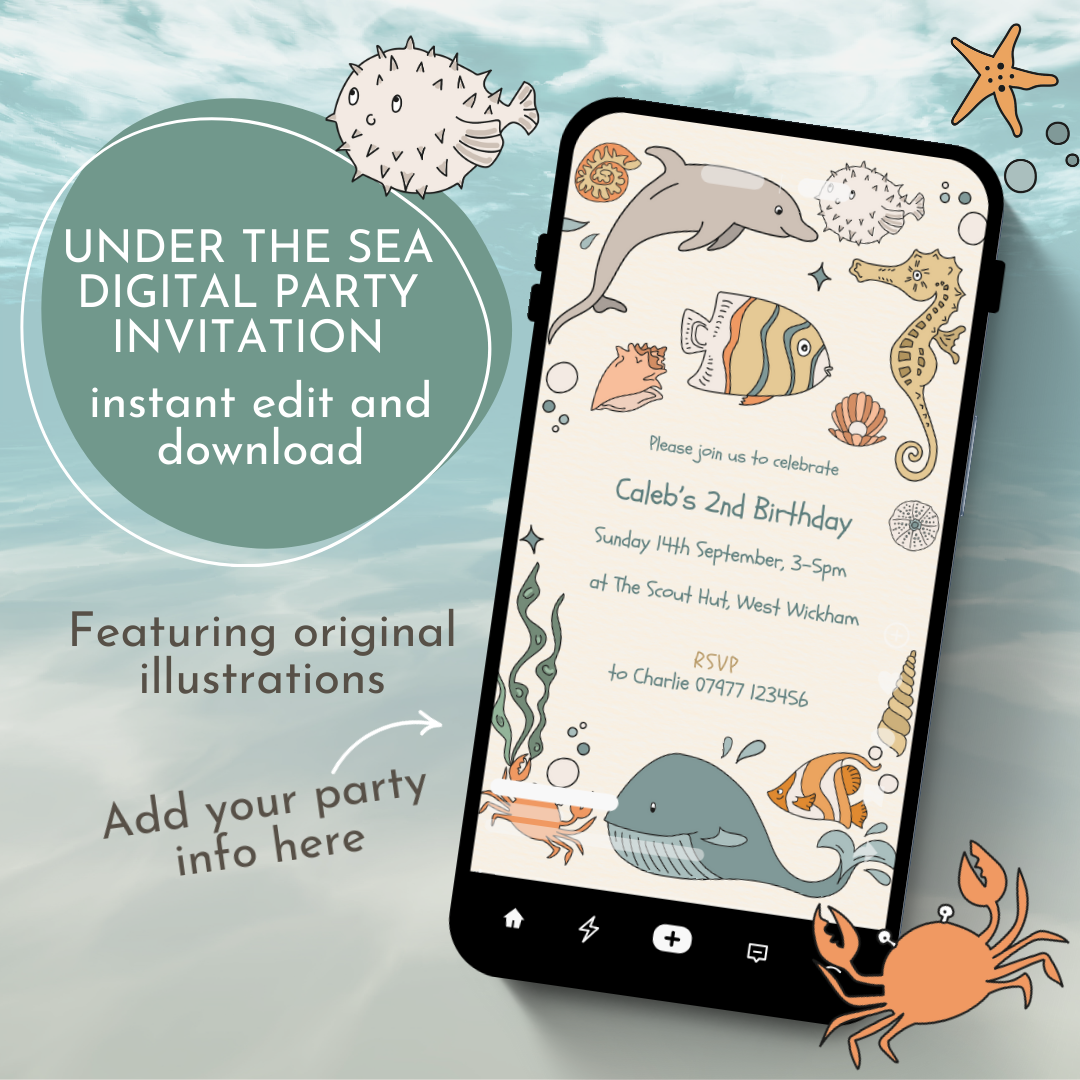 Under the Sea ocean themed personalised party invite - instant edit an ...