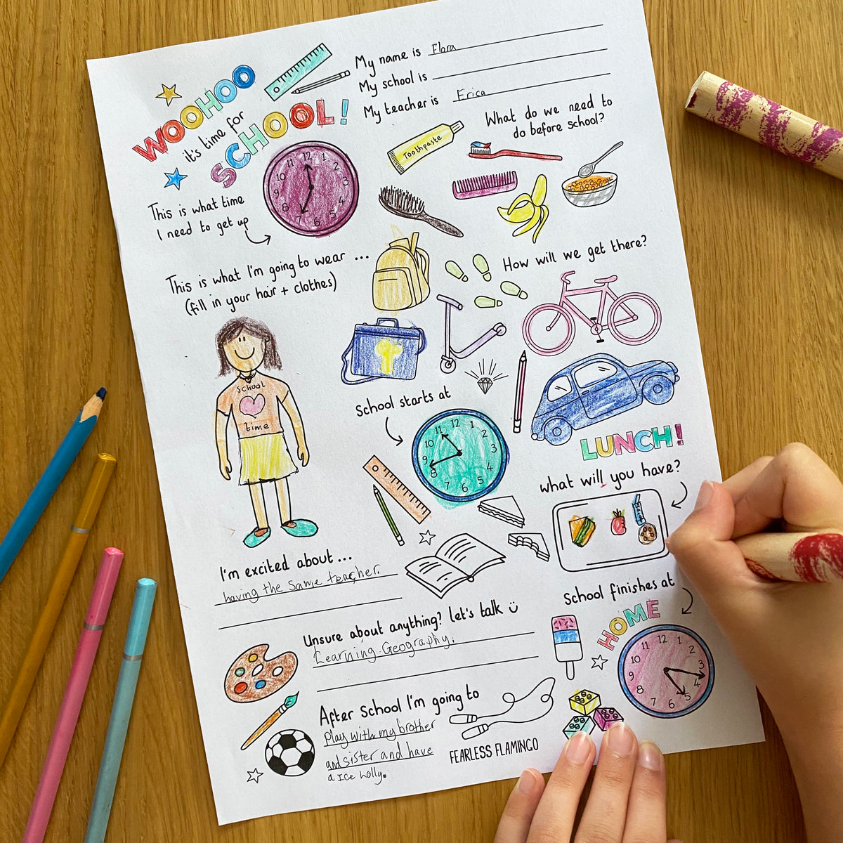 Woohoo it's time for School! - FREE colouring download– Fearless Flamingo