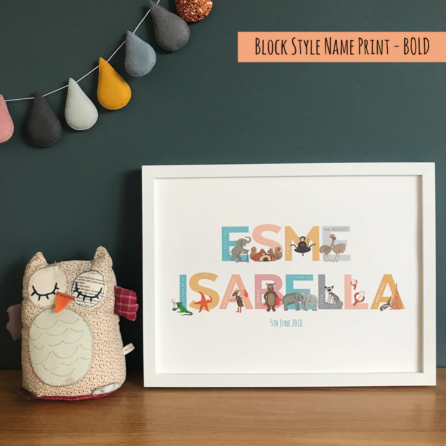 Personalised A to Z of Emotions Name print - Block style– Fearless Flamingo