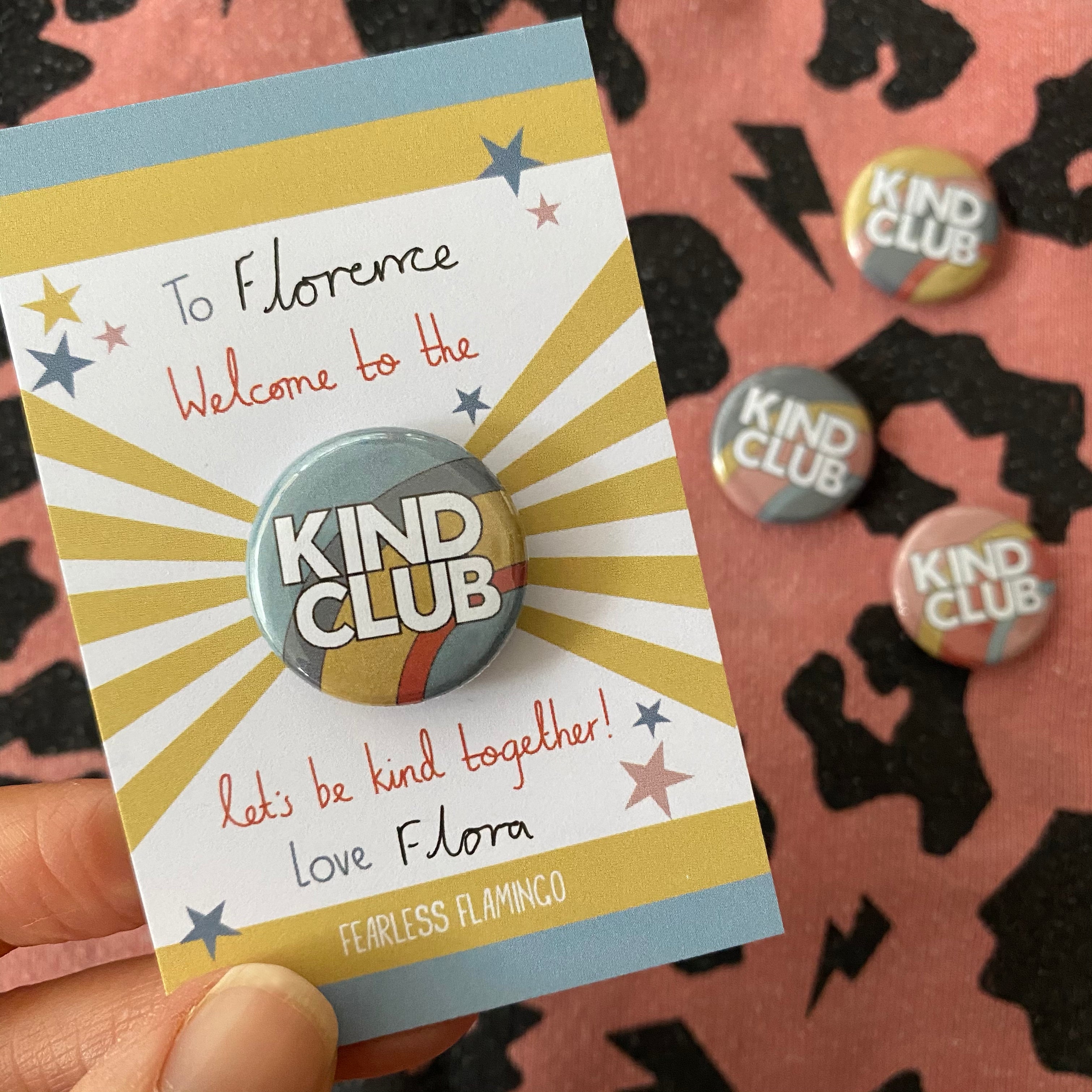 Kind Club mini badge– Fearless Flamingo