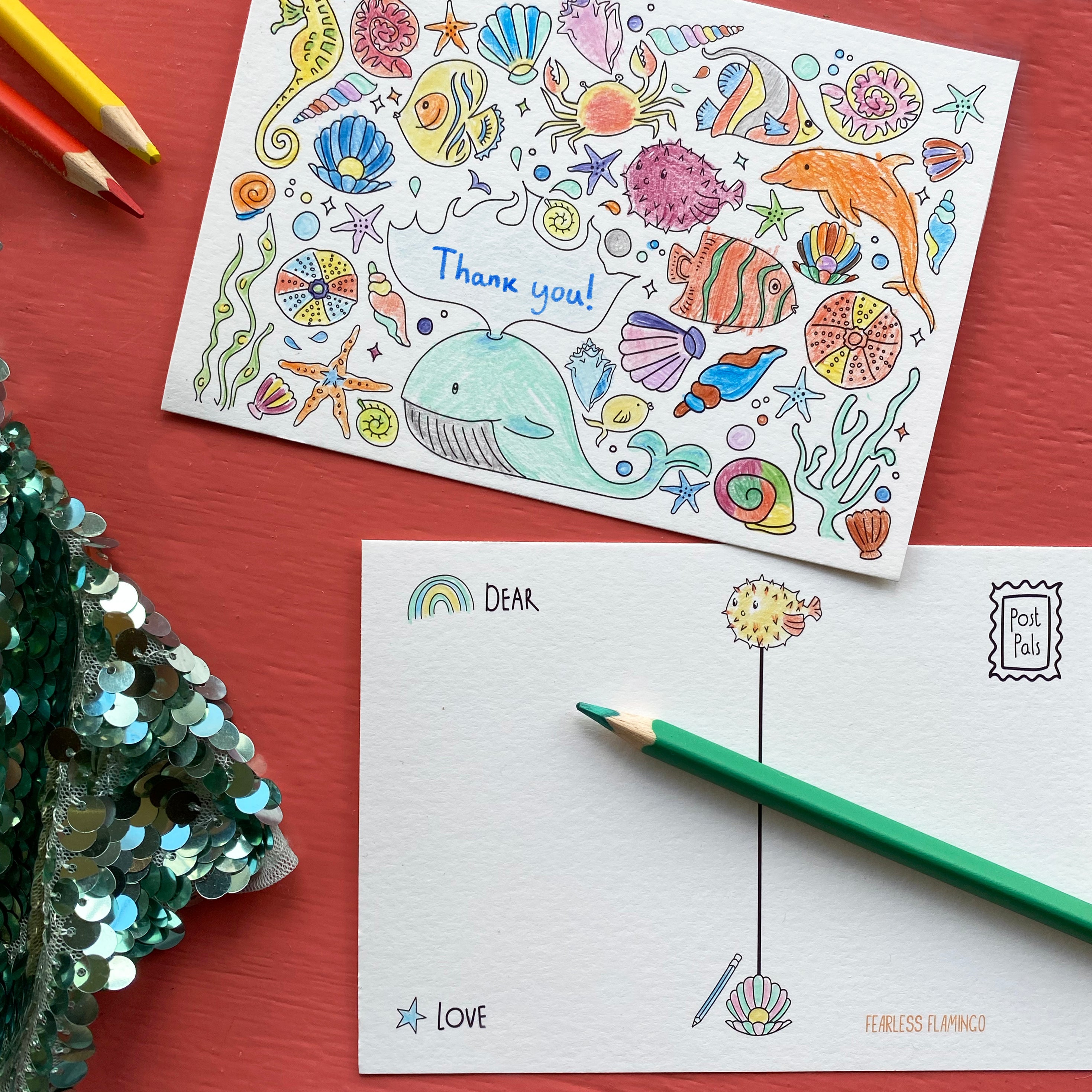 Post Pals Postcards - 8 Ocean postcards for kids to colour, complete ...