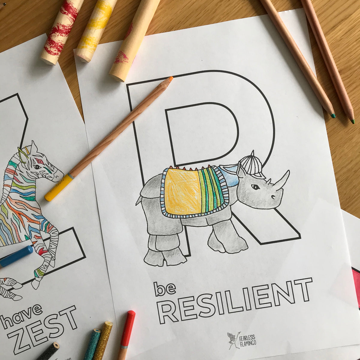 'be Resilient' free colouring in download– Fearless Flamingo