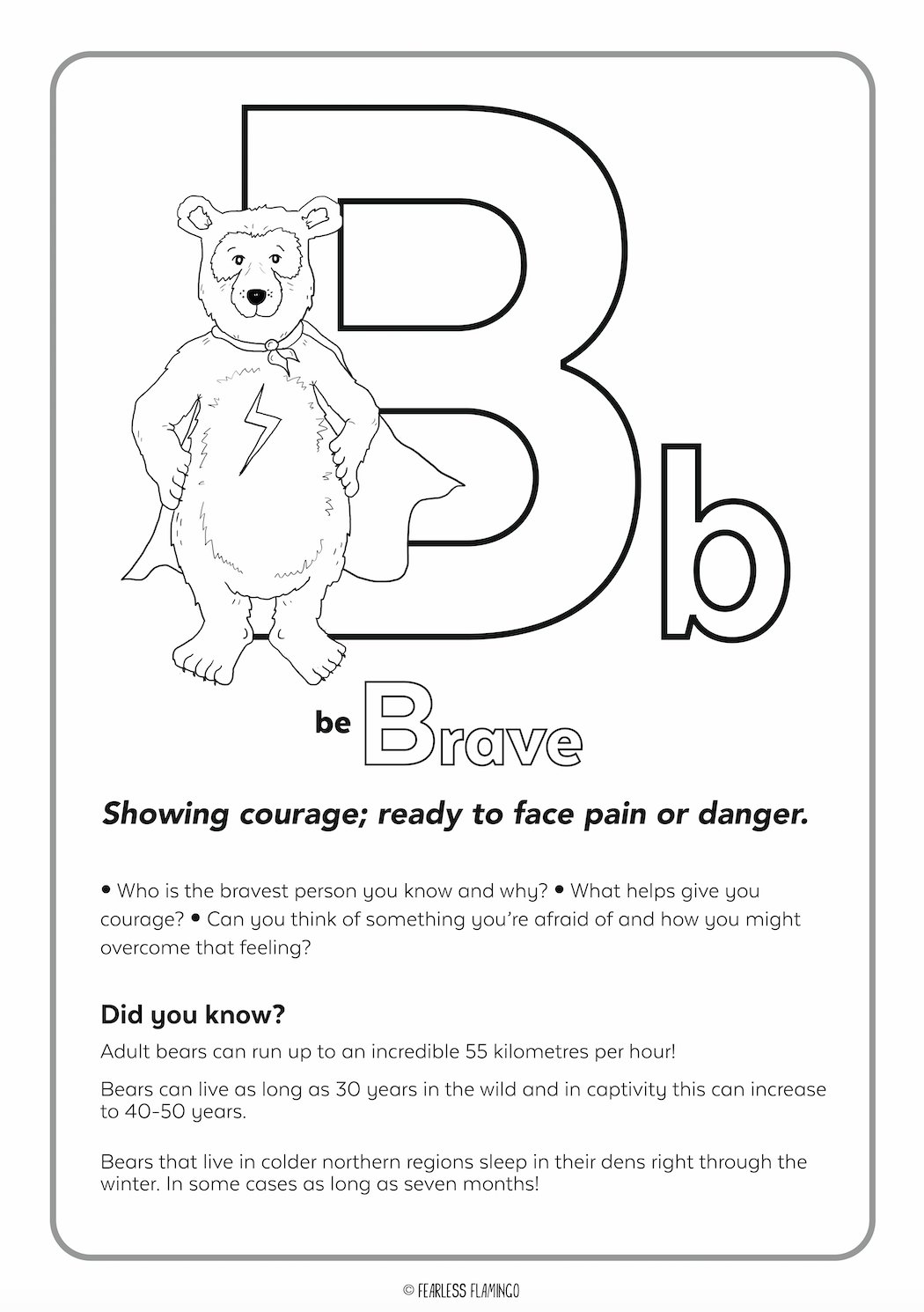 Colouring Sheet downloads– Fearless Flamingo