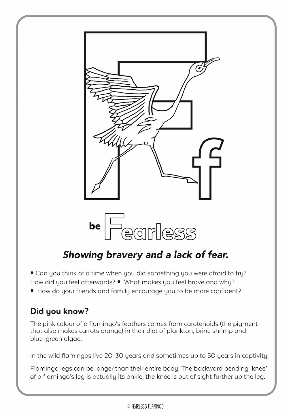 Downloadable Letter F Worksheet– Fearless Flamingo