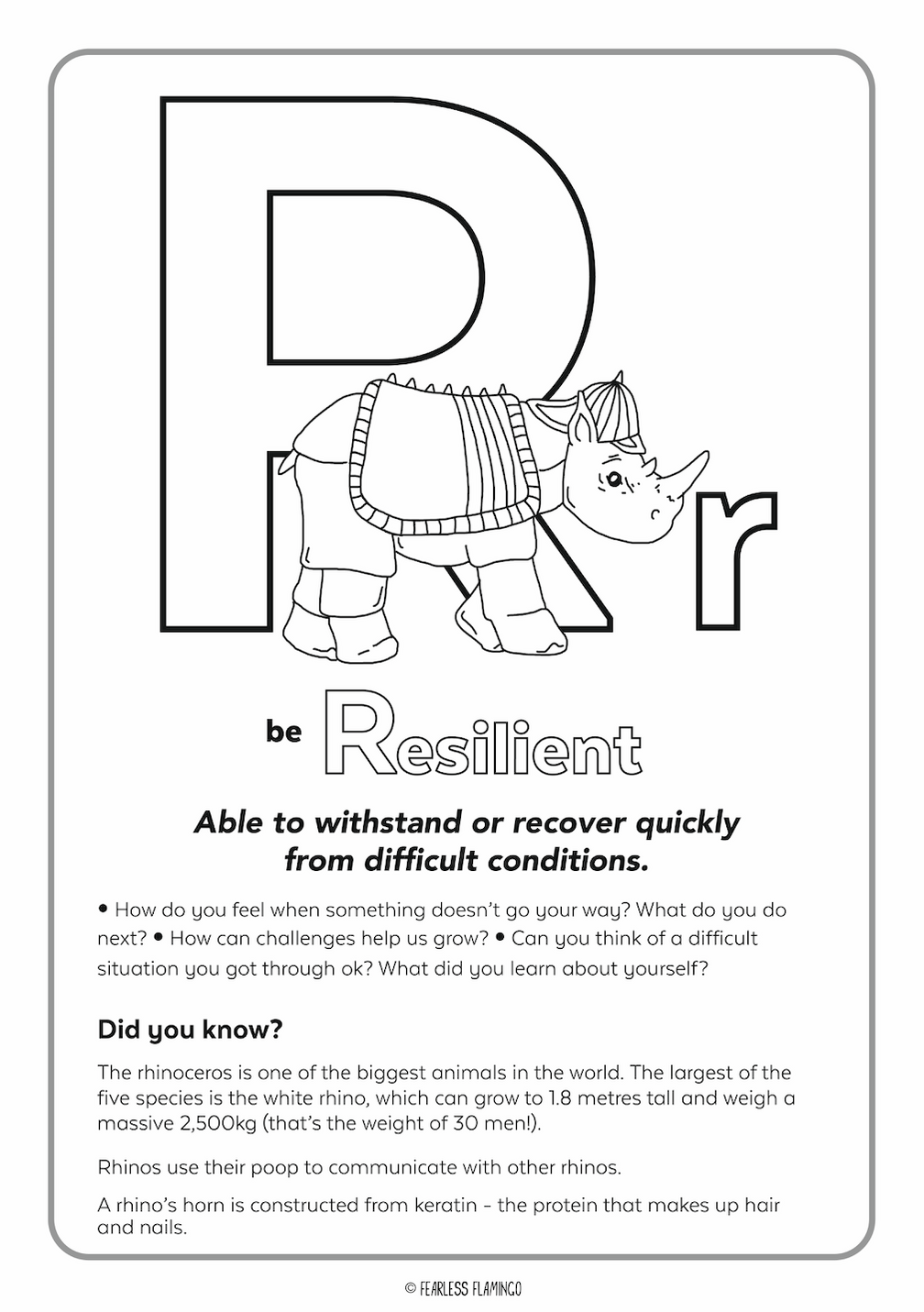 Colouring Sheet downloads– Fearless Flamingo