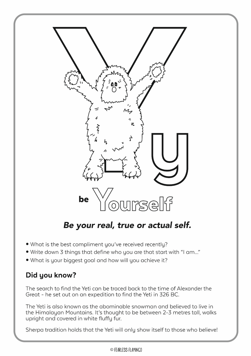 Downloadable Letter Y Worksheet– Fearless Flamingo