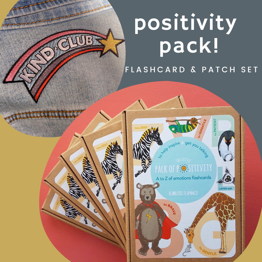 Positivity Pack! Flashcard & Patch set– Fearless Flamingo